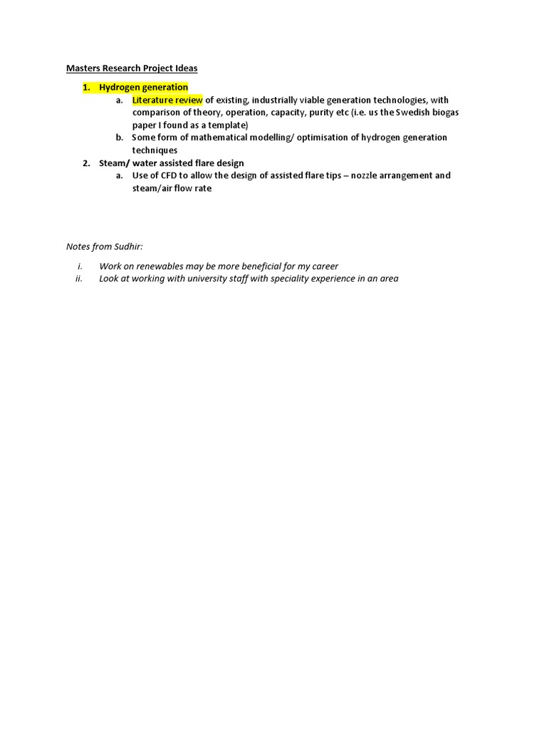 Masters Research Project Ideas | PDF