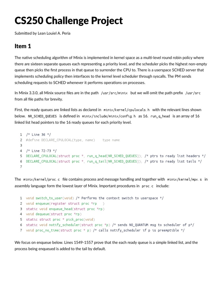 An Analysis of the Scheduling Algorithm and Data Structures in Minix 3.3.0 | PDF | Scheduling ...