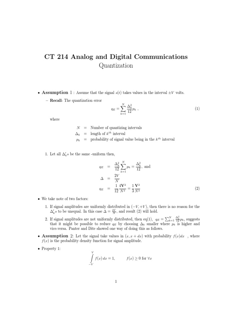 CT 214 Analog and Digital Communications Quantization: Assumption 1 | PDF | Telecommunications ...