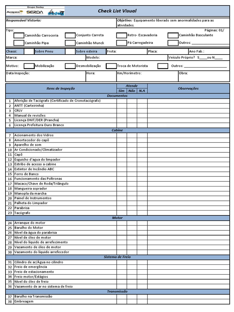 Check List Visual Manutenção | Download grátis PDF | Tecnologias ...