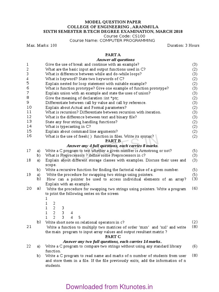 CS 100 QP1 Solved Ktunotes - in | PDF | Parameter (Computer Programming ...