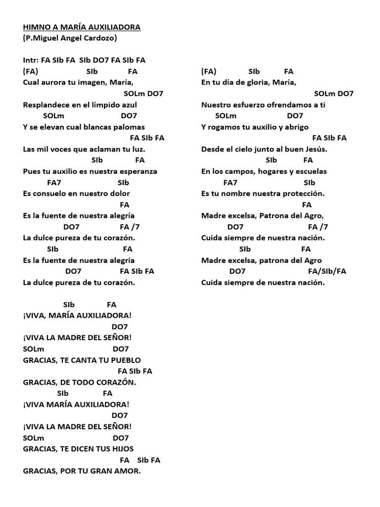Himno A María Auxiliadora Acordes Pdf