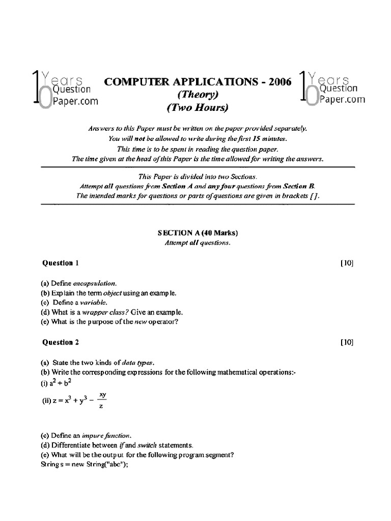 Icse 2006 Computer Application Class 10 | PDF