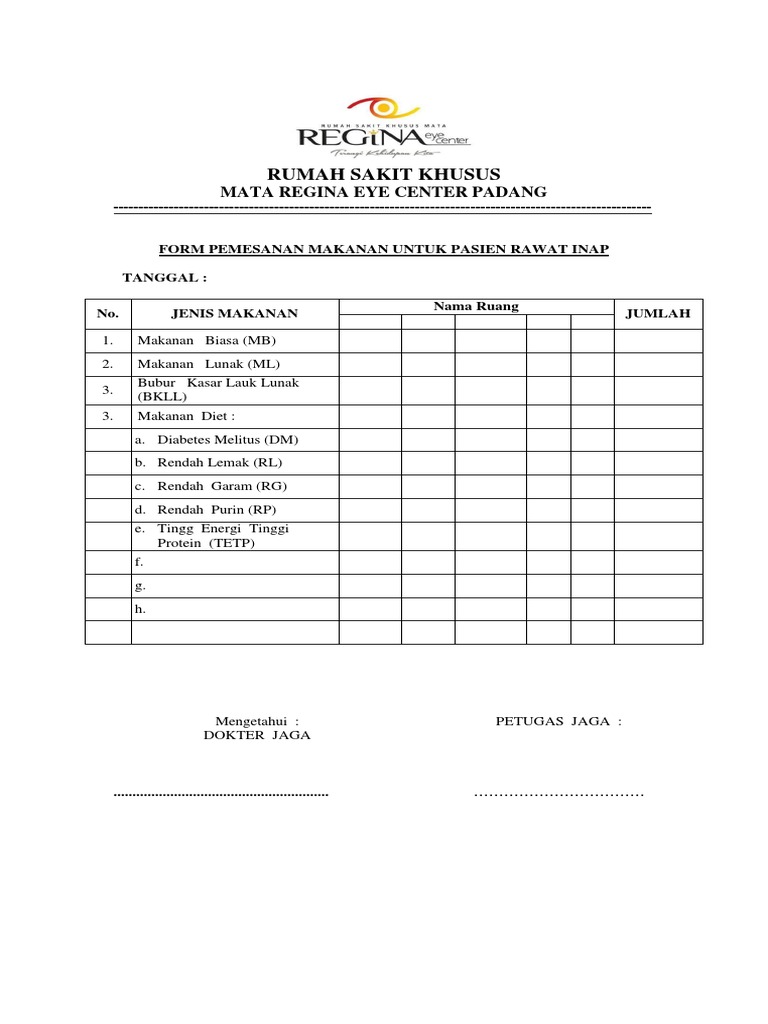 PAP 4 - Form-Pemesanan-Makanan-Untuk-Pasien-Rawat-Inap | PDF