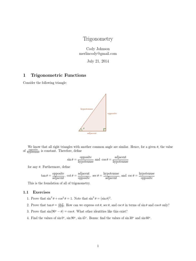 Trigonometry Basics and Key Concepts | PDF | Sine | Trigonometric Functions