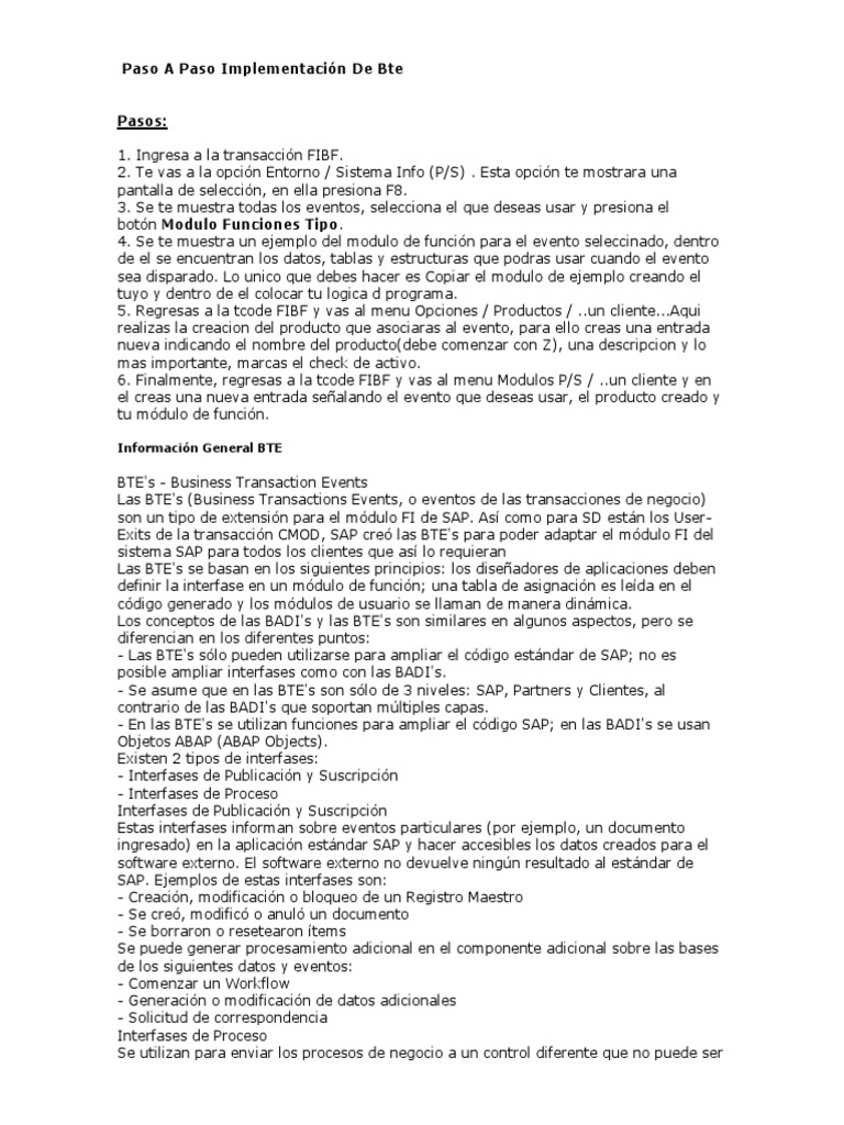 BTE Implementación Paso A Paso | PDF | Sap Se | Software