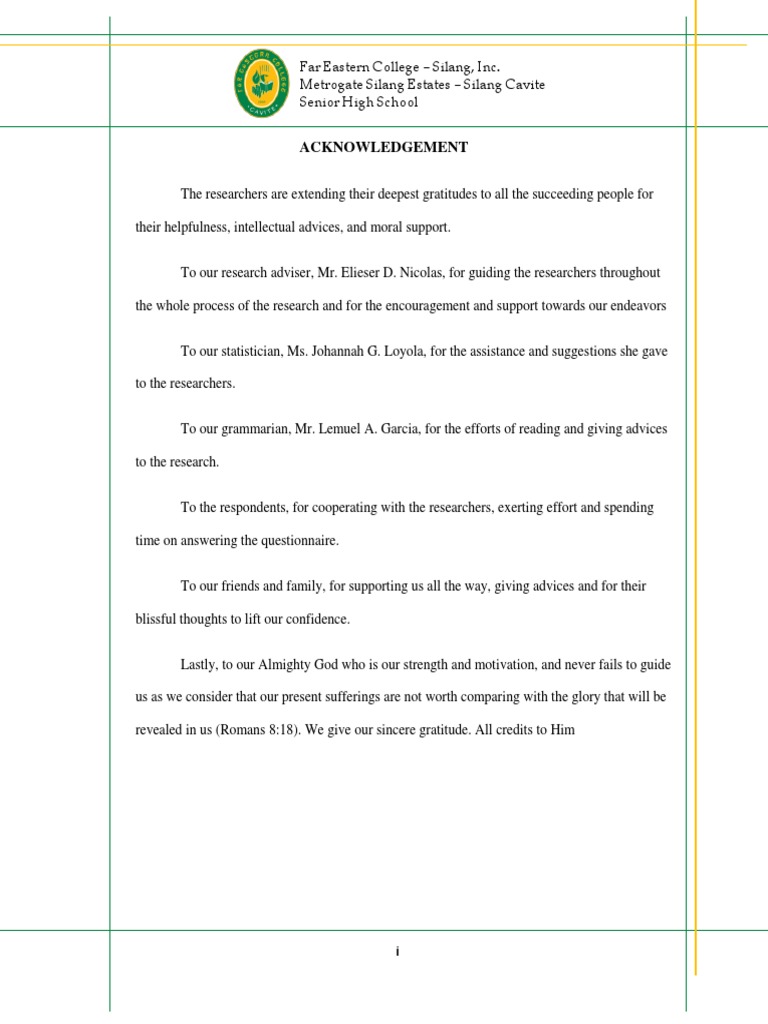 Acknowledgement | PDF | Interpersonal Communication | Social Networking ...