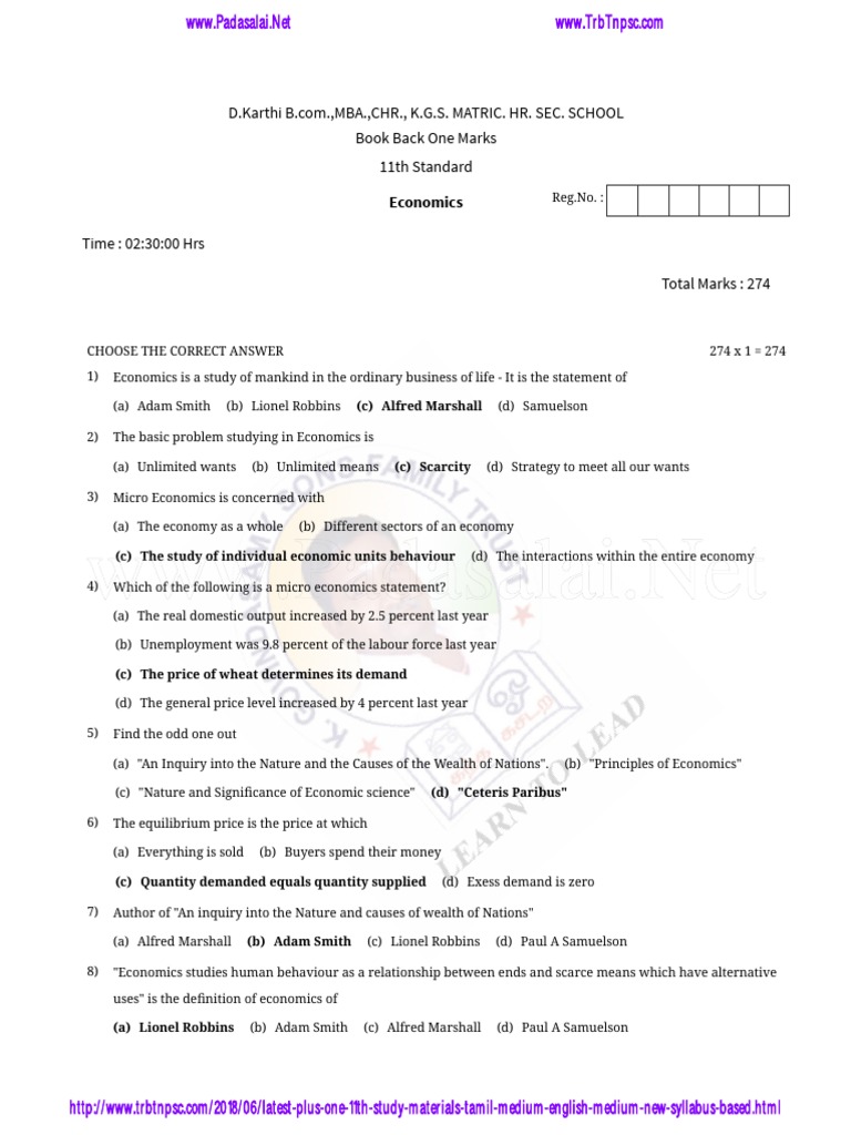 One Marks 12 STD | PDF | Monopoly | Perfect Competition