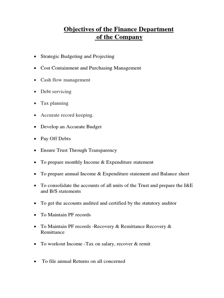 Finance Department Objectives & Roles | PDF | Accounting | Debits And ...