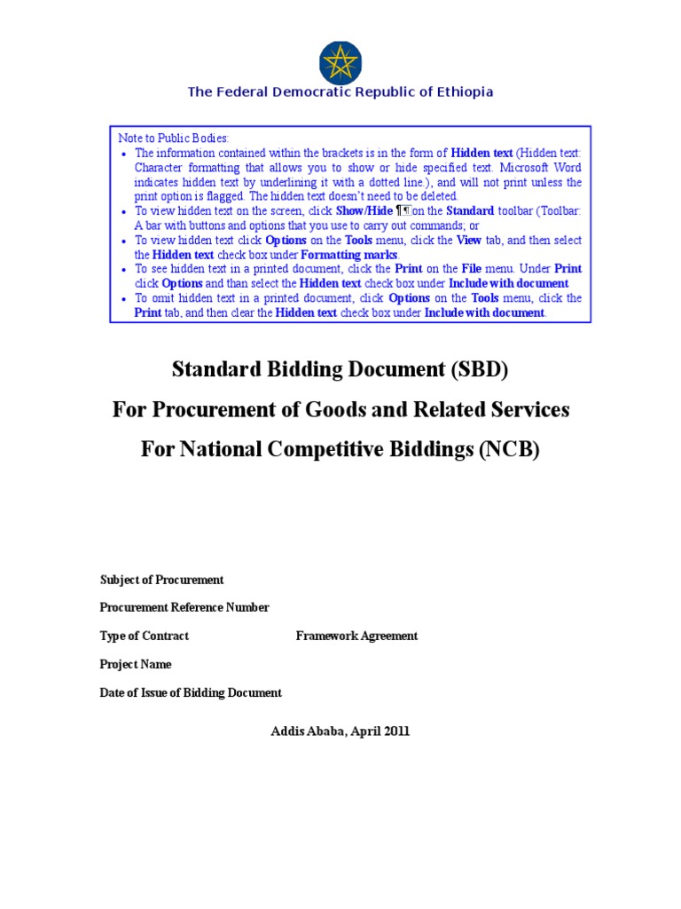 FA SBD Goods NCB - November-Final | PDF | Procurement | Government