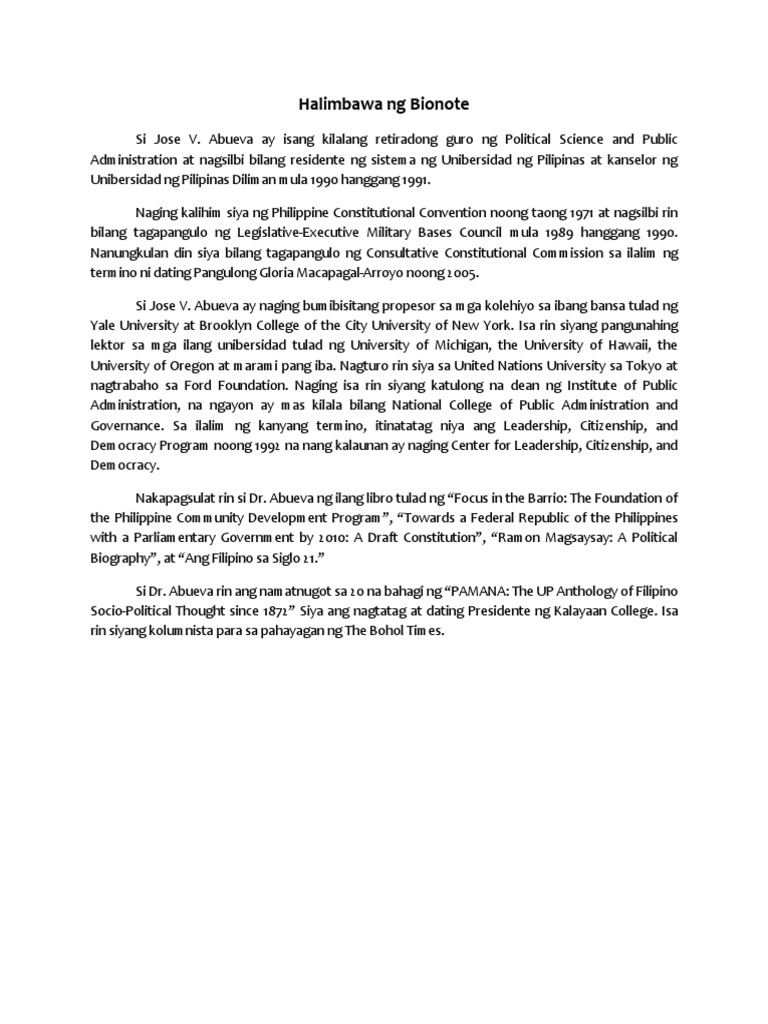 Halimbawa NG Bionote | PDF