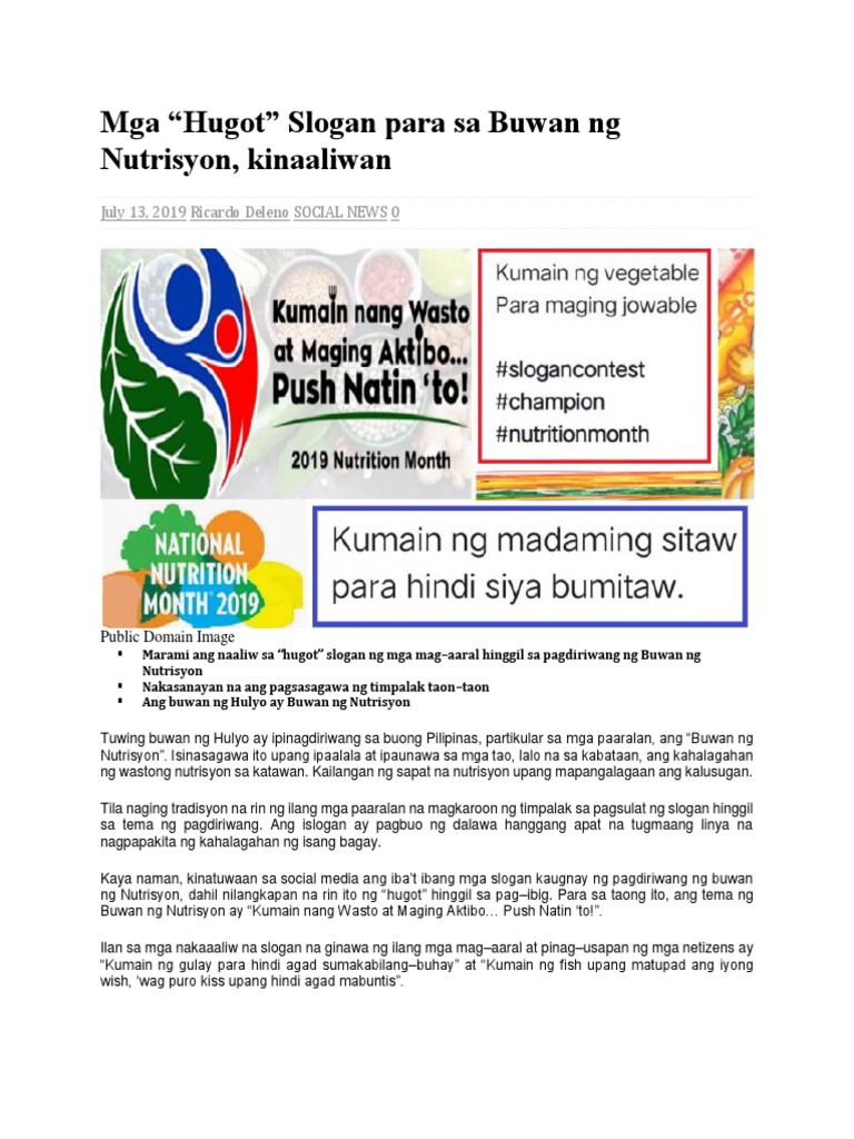 Hugot Lines For Slogan Nutrition Month | PDF