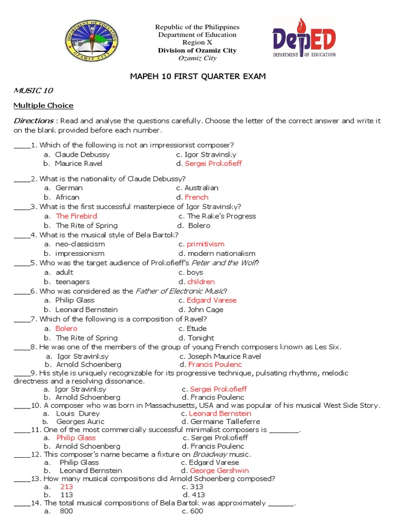 Mapeh 10 Answer Key 1q | PDF | Physical Fitness | Health Care
