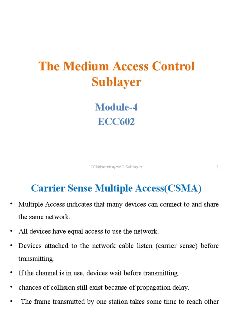 The Medium Access Control Sublayer: Module-4 ECC602 | PDF | Channel ...