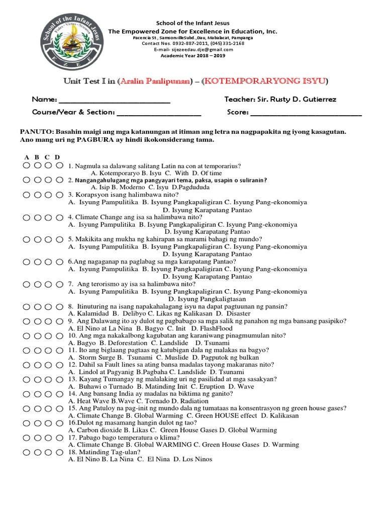 Test-Questionnaire-Format AP 10 | PDF