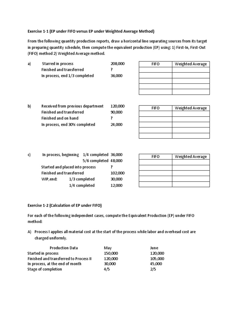 Process Costing Exercises Series 1 | PDF | Cost Of Goods Sold | Inventory