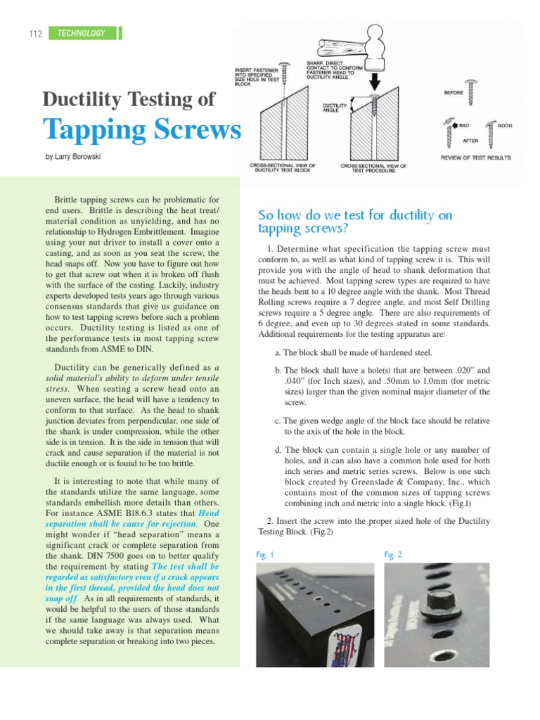 Tapping Screws: Ductility Testing of | PDF | Screw | Fracture