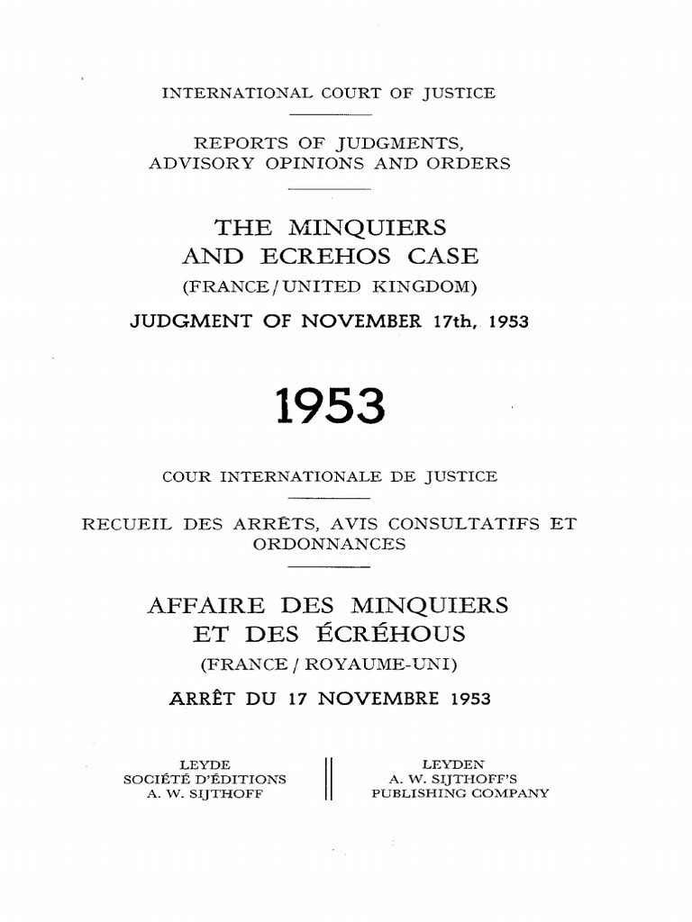 Minquiers and Ecrehos Case Judgment | PDF | Duchy Of Normandy | Jersey