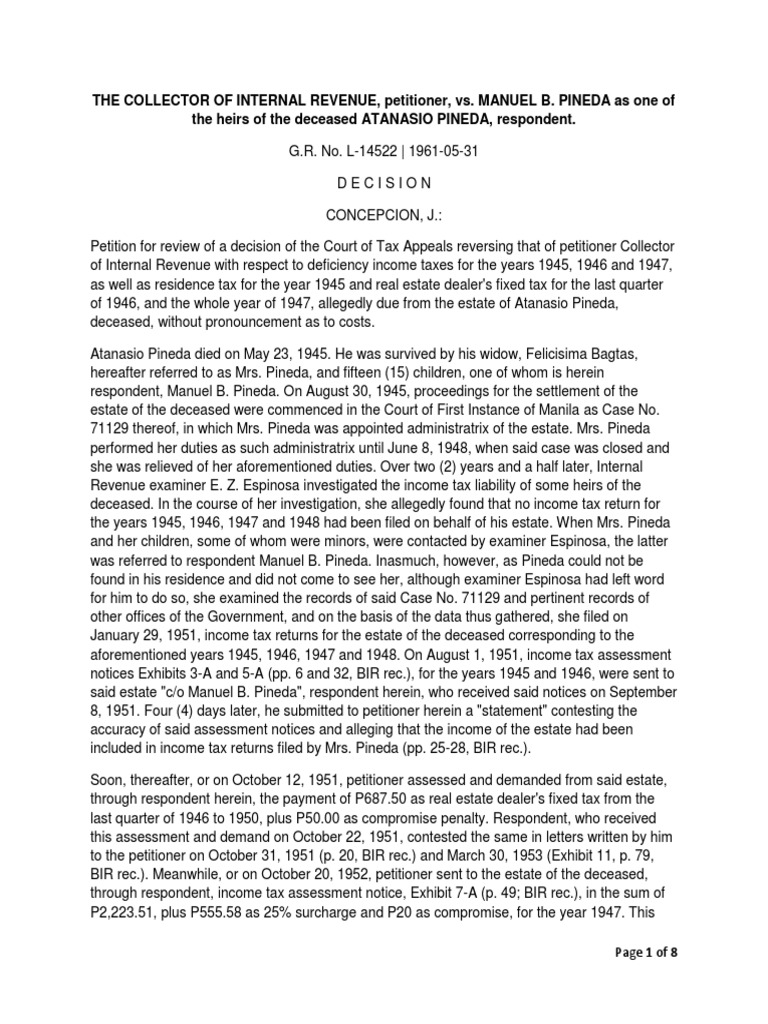 THE COLLECTOR OF INTERNAL REVENUE Full Text | PDF | Internal Revenue ...