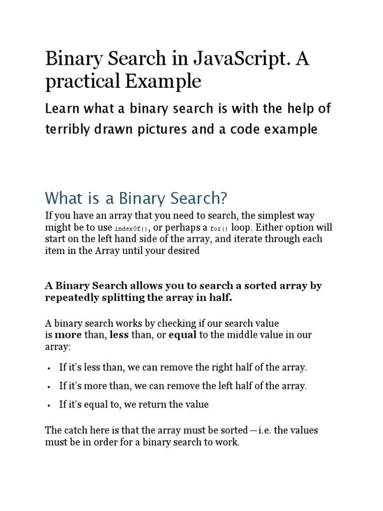 Binary Search In Javascript Pdf Computer Programming Areas Of Computer Science