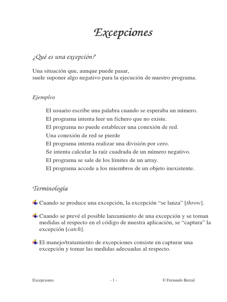 Manejo de Excepciones | PDF | Java (lenguaje de programación) | Programación de computadoras