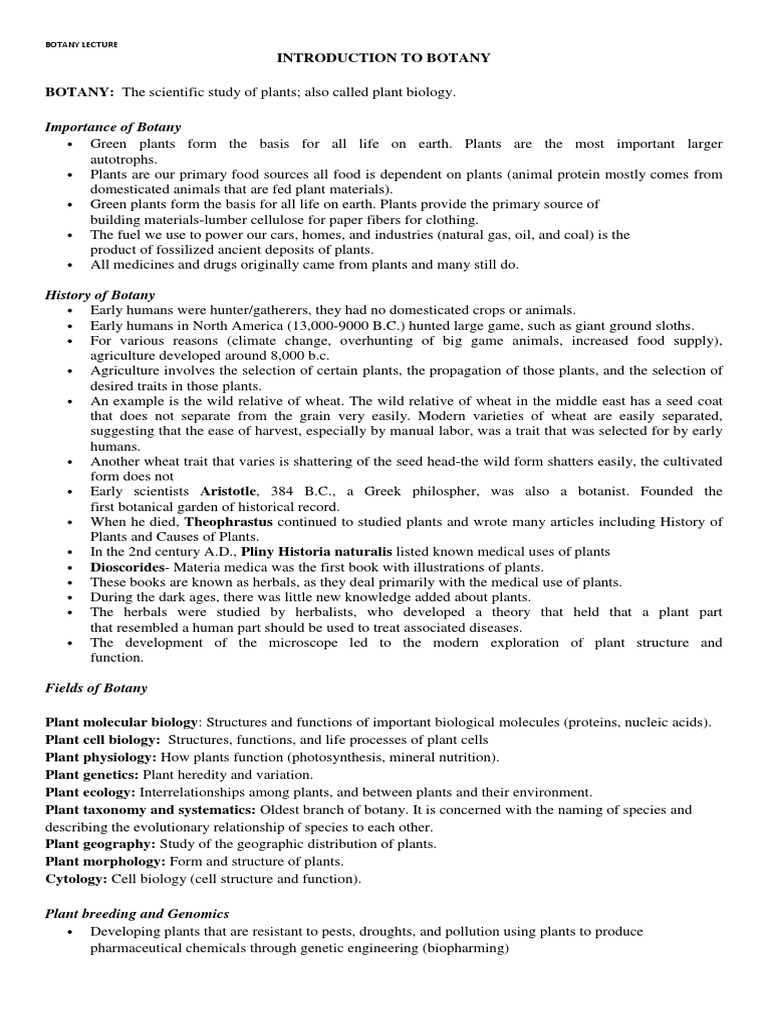 Botany Intro | PDF | Plants | Botany
