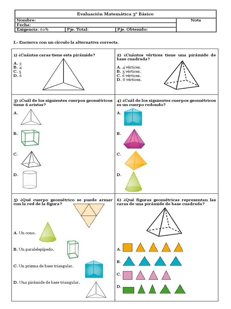 Ev. Mat. Figuras 2D Y 3D - Perímetro 3° - ADECUADA | PDF | Rectángulo | Triángulo