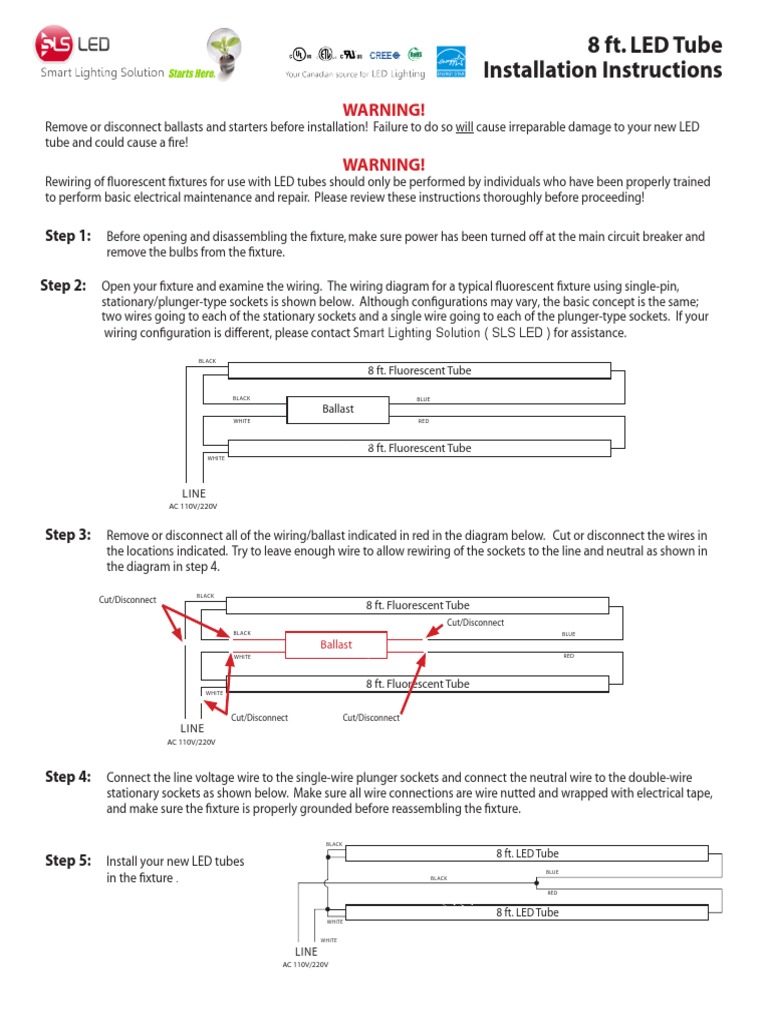 LED Tube Installation Instructions | PDF | Fluorescent Lamp | Vacuum Tube