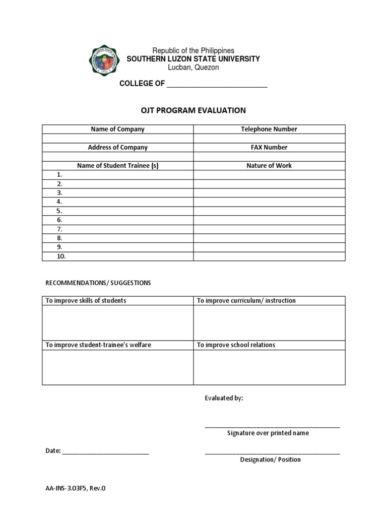 OJT Program Evaluation Form | PDF | Career & Growth