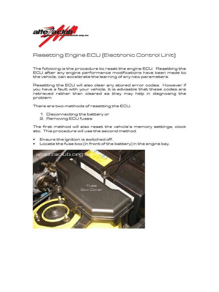 Lexus Is300 Is200 Altezza Resetting Ecu | PDF