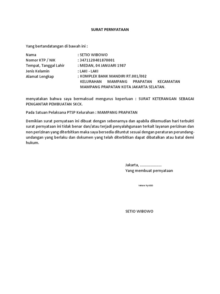 Surat Pernyataan Pengganti RT - RW | PDF