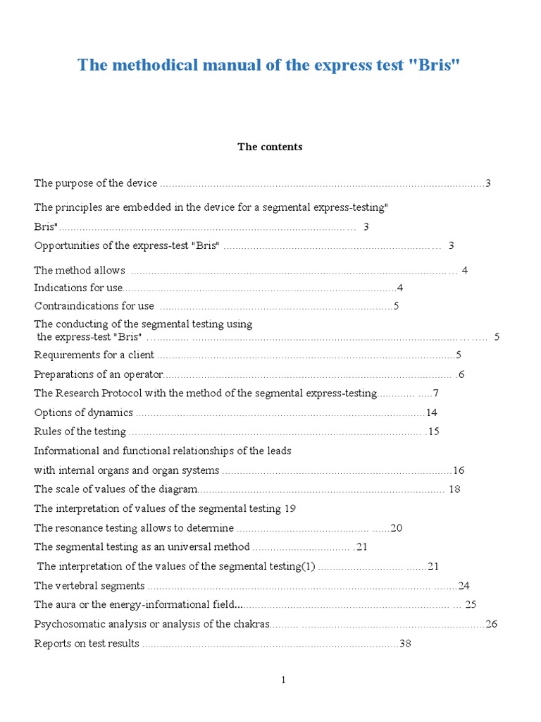 The Methodical Manual of The Express Test "Bris" | PDF | Pathology ...
