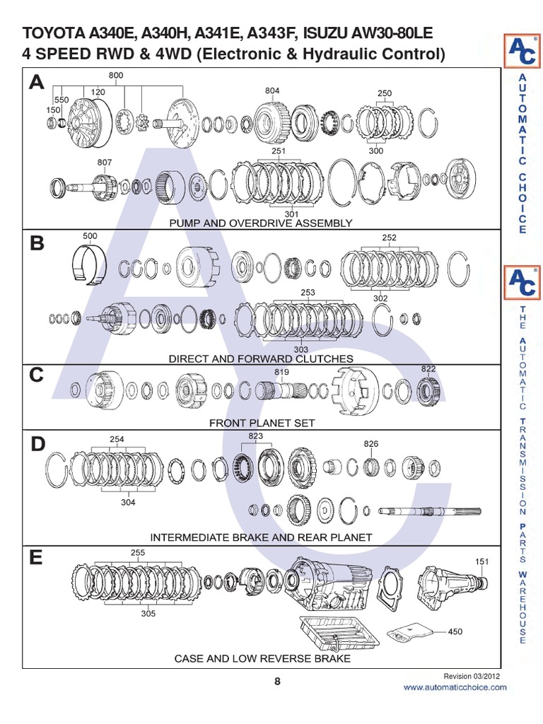 TOYOTA A340E, A340H, A341E, A343F, ISUZU AW30-80LE 4 SPEED RWD & 4WD ...