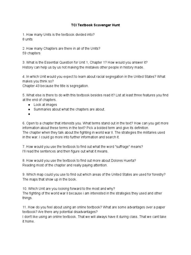 TCI Textbook Scavenger Hunt Guide | PDF