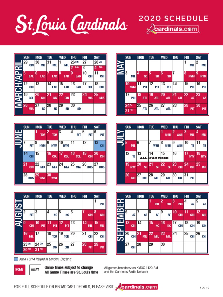 Cardinals 2020 Schedule | PDF | St. Louis Cardinals | St. Louis