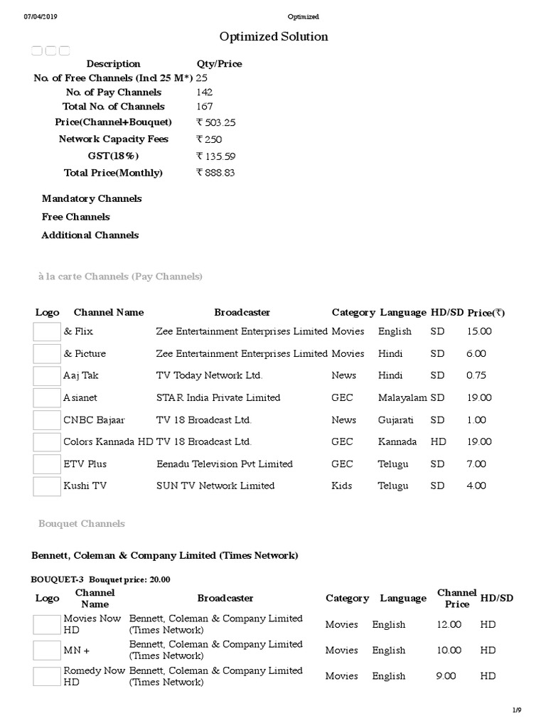 TV Channel Pricing Overview 2019 | PDF | Media Companies Of The United ...