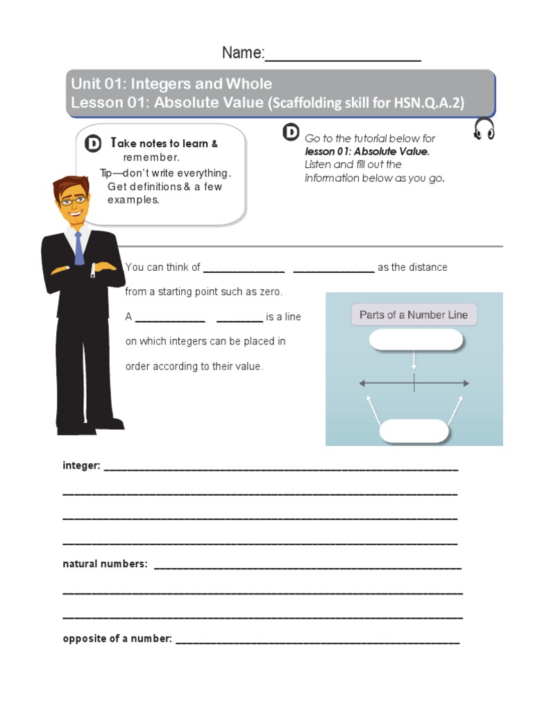 Unit 01: Integers and Whole Lesson 01: Absolute Value (Scaffolding ...