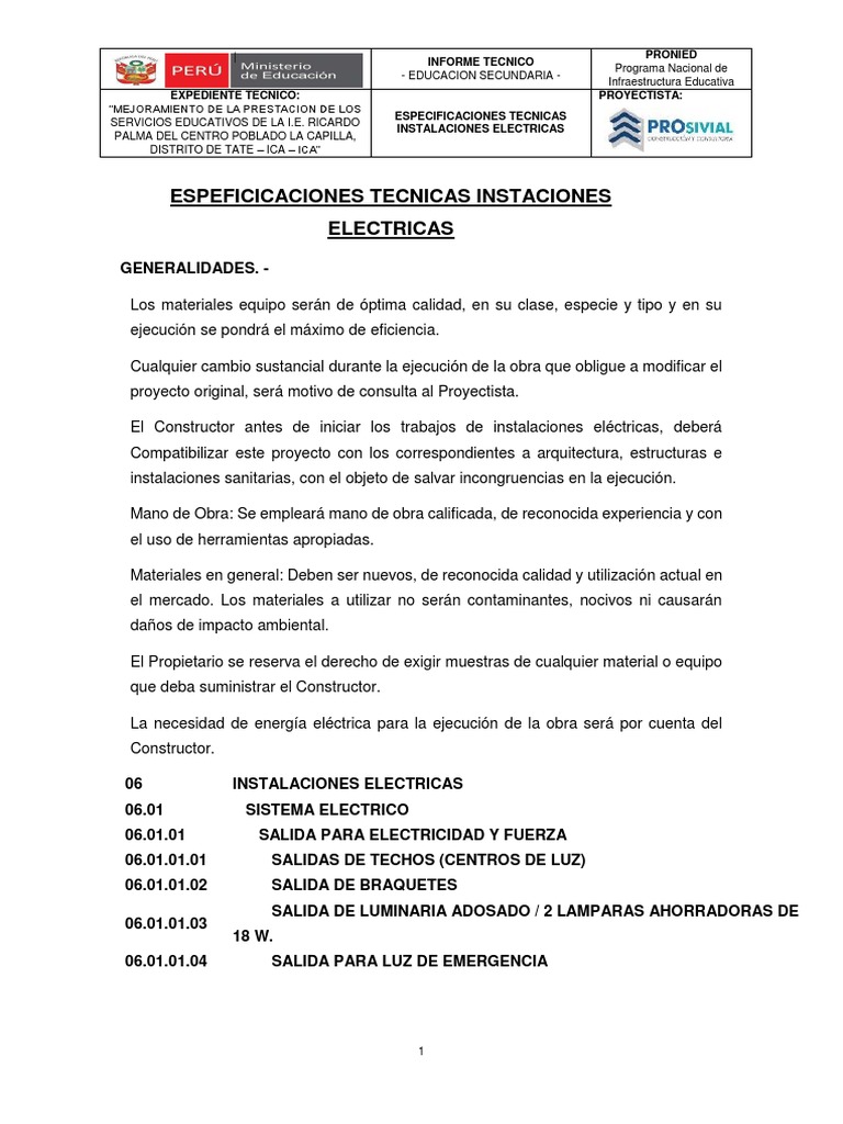 Especificaciones Tecnicas Instalaciones Electricas | PDF | Tubería (transporte de fluidos ...