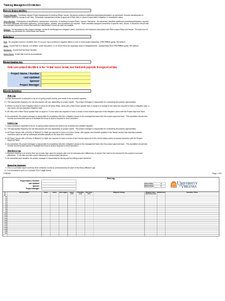Risk Issue Decision Action Item Register Template | PDF | Emergency ...
