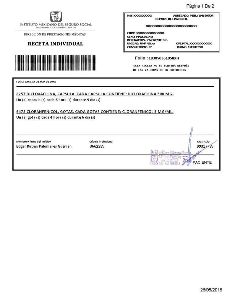 8257 Dicloxacilina, Capsula. Cada Capsula Contiene: Dicloxacilina 500 Mg