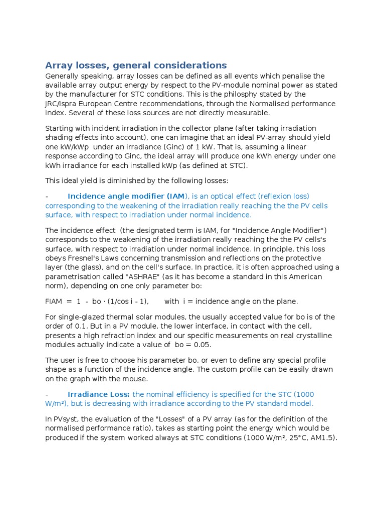 Array Losses, General Considerations | PDF | Photovoltaics | Solar Panel