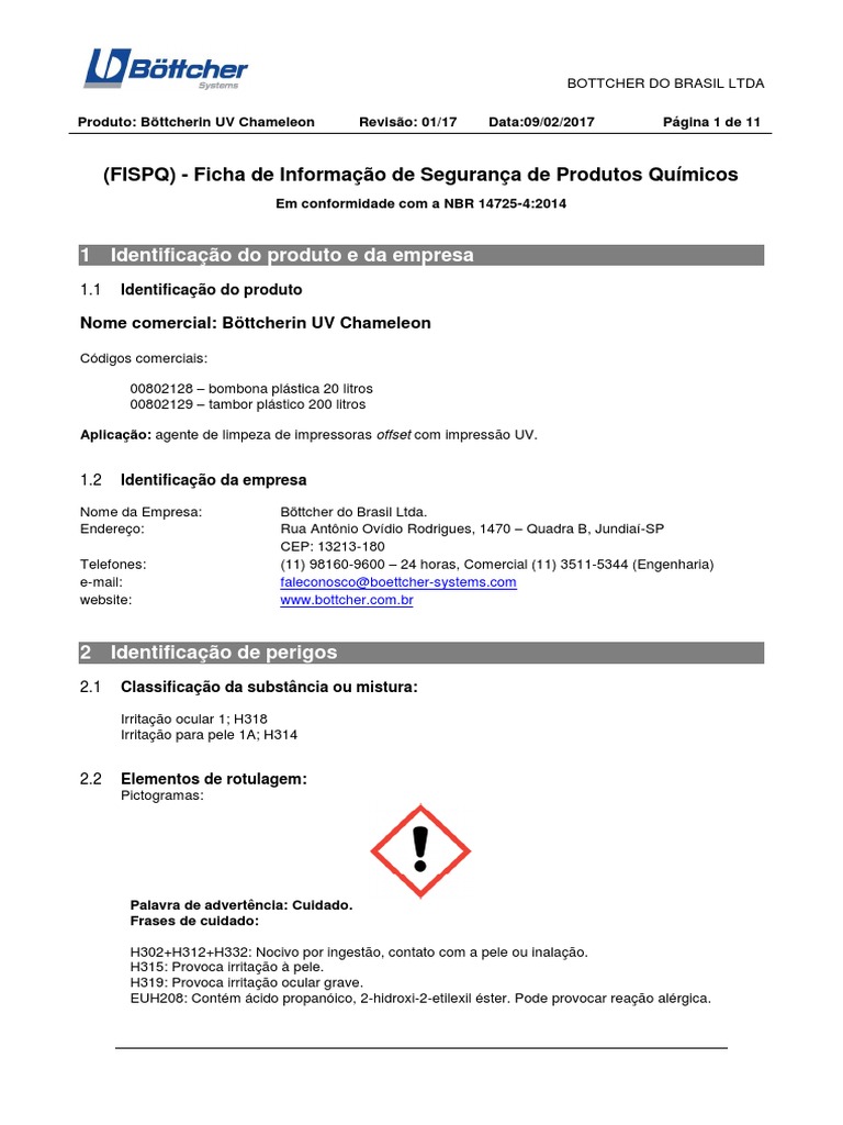 Ficha de Segurança de Produto Químico (FISPQ) para o Agentes de Limpeza ...