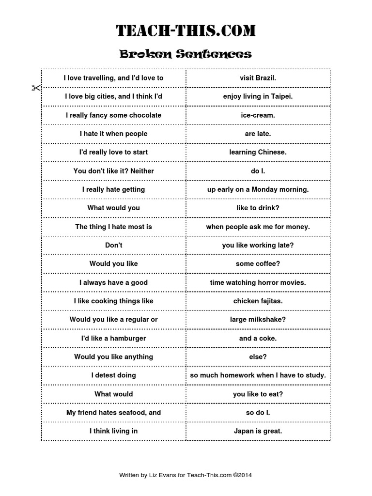 Broken Sentences PDF | PDF