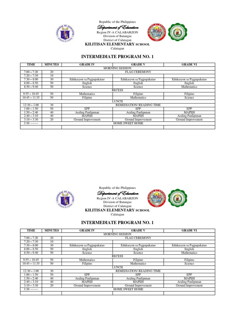 Department of Education: Intermediate Program No. 1 | PDF | Educational ...
