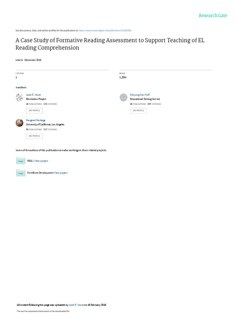 A Case Study of Formative Reading Assessment To Support Teaching of EL ...