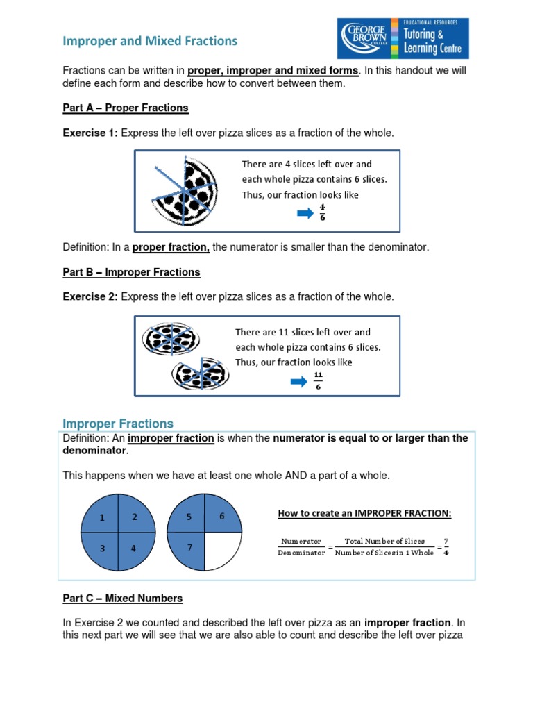 Converting Between Improper Fractions and Mixed Numbers | PDF ...