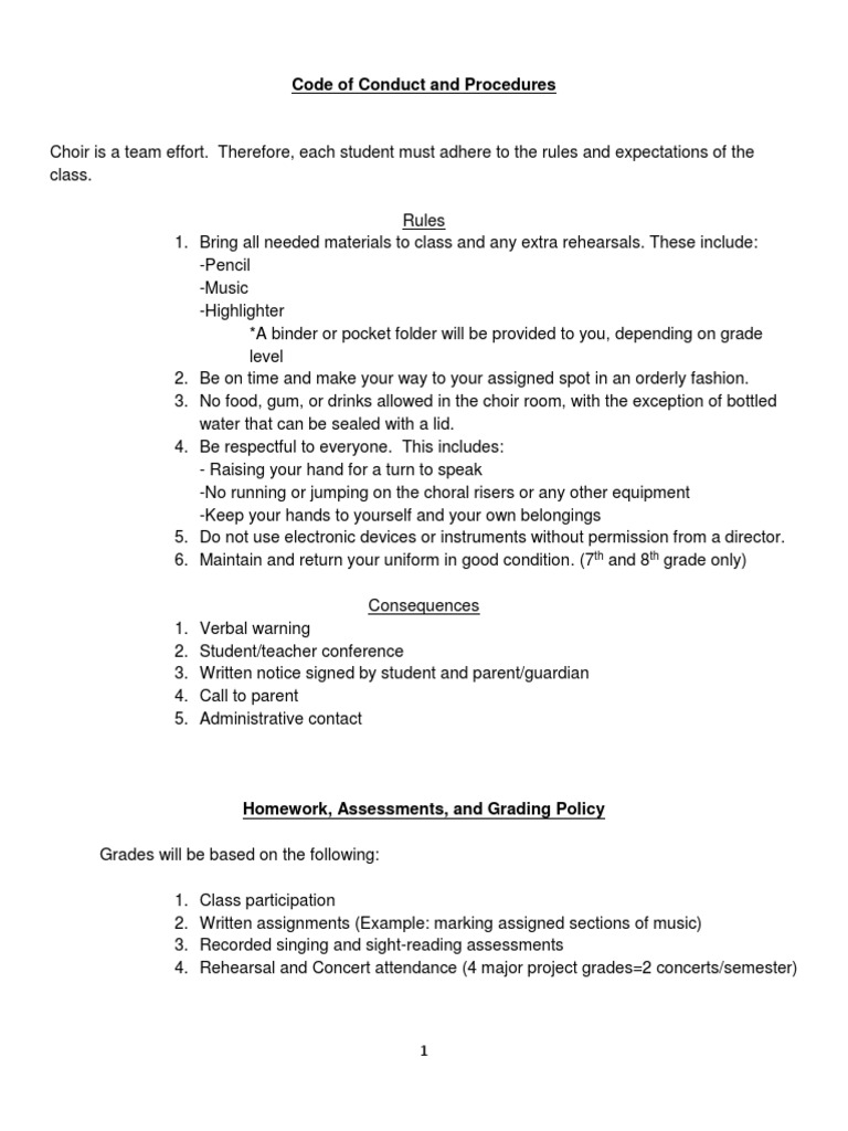 Code of Conduct and Procedures: TH TH | PDF | Audition | Choir