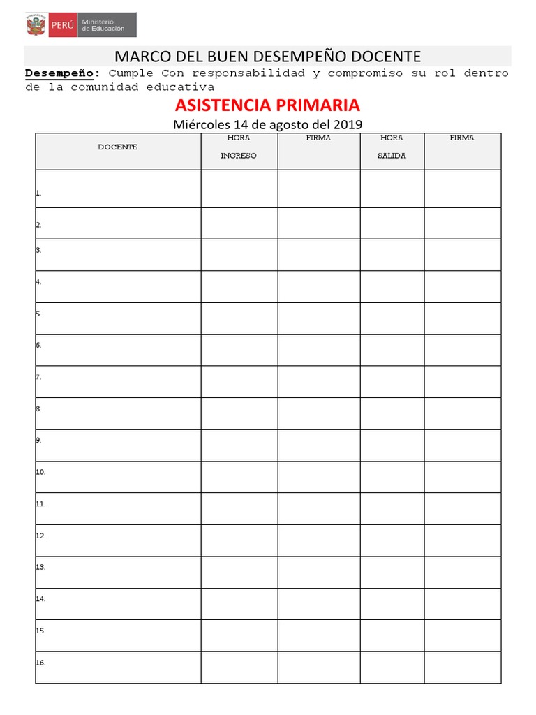 Registro de Asistencia 2019 - Primaria