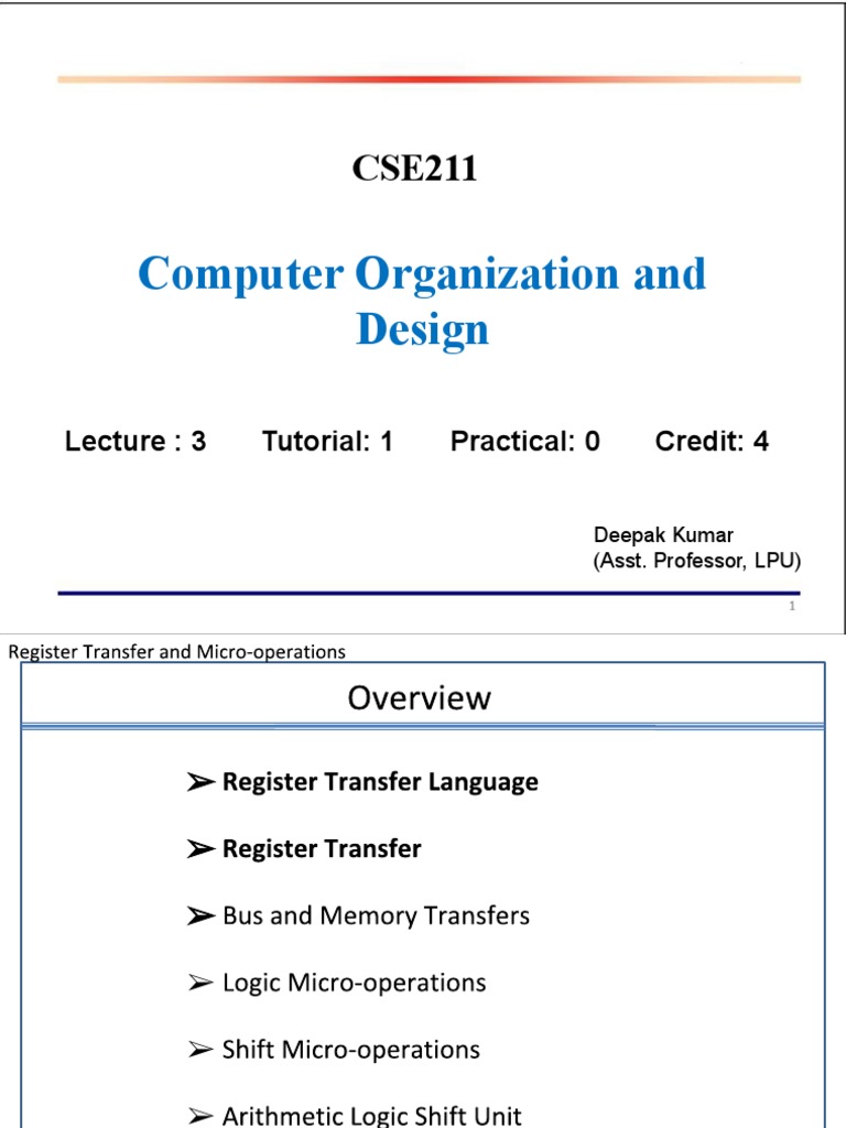 Computer Organization and Design: Lecture: 3 Tutorial: 1 Practical: 0 ...