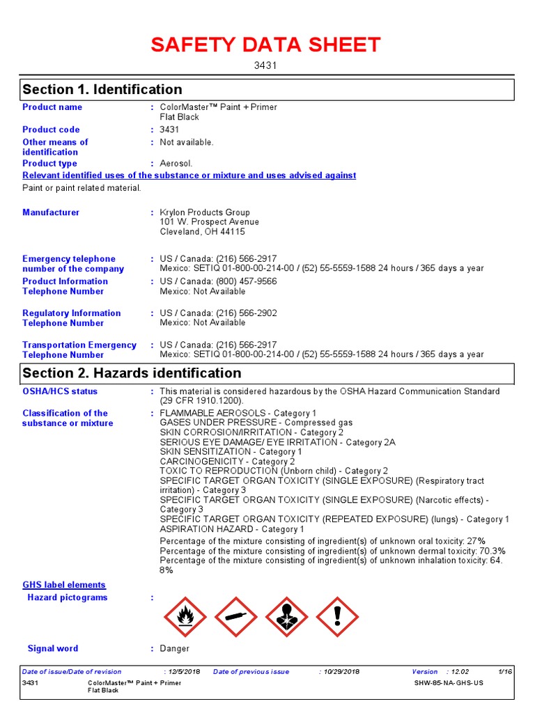 Safety Data Sheet: Section 1. Identification | PDF | Firefighting | Toxicity